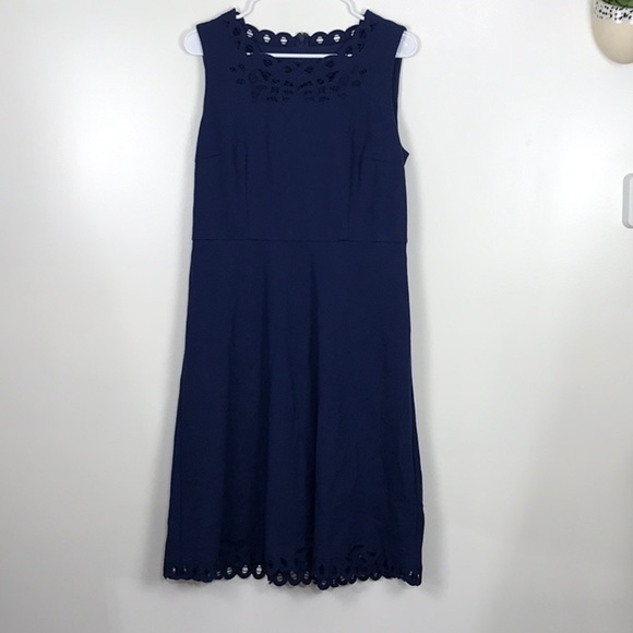 Talbots | Dresses | Talbots Dress Sleeveless Navy Cutout Neck Trim ...